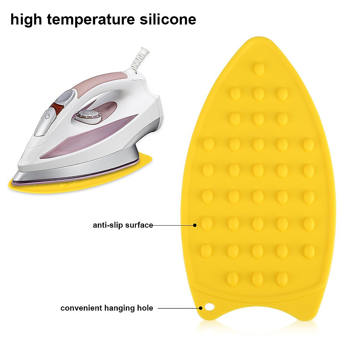 Silicone Anti Slip Iron Rest Pad, Iron Rest for Ironing Board Portable Ironing Stand for Travel and Mini Quilting Iron Use Hot Safety Ironing Rest Pad (yellow)