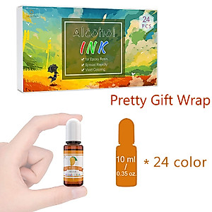 Alcohol Ink Set - 24 Vibrant Colors Alcohol-based Ink for Resin Petri Dish Making, Epoxy Resin Painting - Concentrated Alcohol Paint Color Dye for Resin Art, Tumbler Making, Painting - 24 x 10ml/.35oz