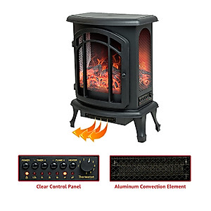 FLAME&SHADE Electric Fireplace Stove for Indoor use, 24 inch Portable Freestanding Space Heater with Remote