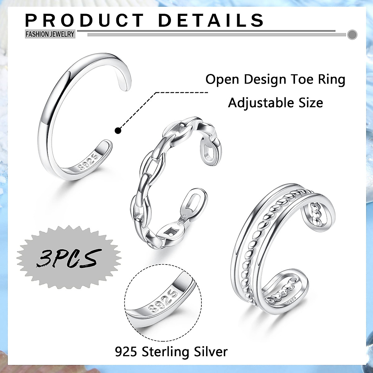Florideco 3Pcs S925 Sterling Silver Toe Rings for Women Open Toe Rings Comfort-Fit Adjustable Toe Rings Celtic Knot Turquoise Finger Foot Jewelry Set Classic Toe Ring