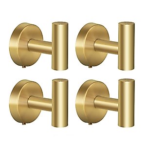Augegel Towel Hooks Bathroom Coat Hook Robe Hook Stainless Steel Heavy Duty Door Hanger Towel Robe Clothes Cabinet Closet Sponges Wall Hook for Bathroom Bedroom Kitchen Hotel Pool 4 Packs (Gold)
