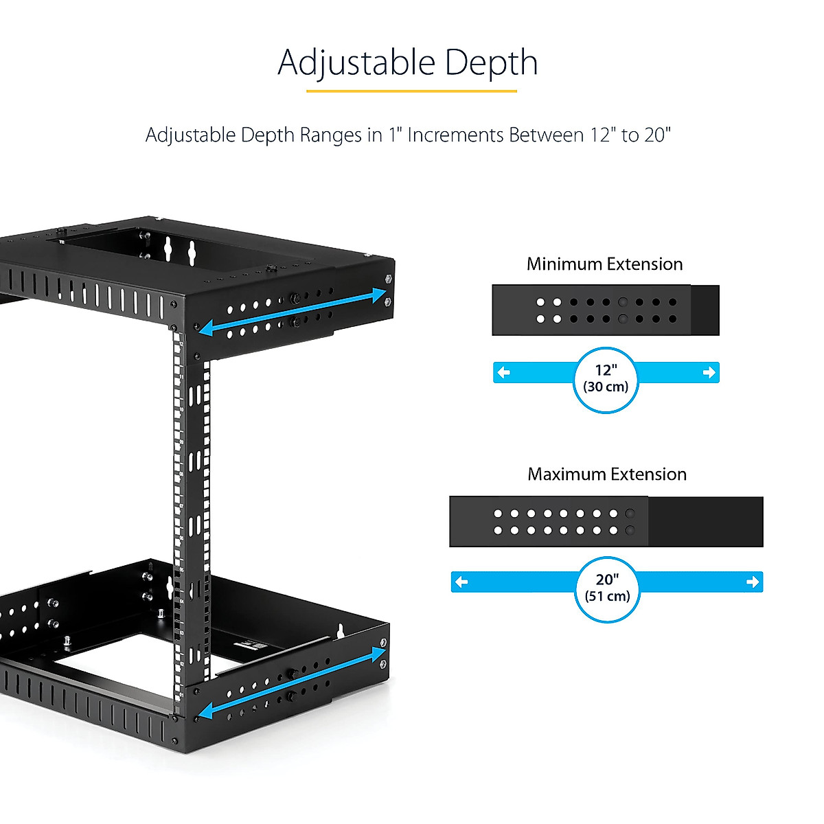 StarTech.com 2-Post 15U Heavy-Duty Wall Mount Network Rack, 19" Open Frame Server Rack with Adjustable Depth, Wall Mount Data Rack for IT / AV / Patch Panel / Computer Equipment (RK15WALLOA)