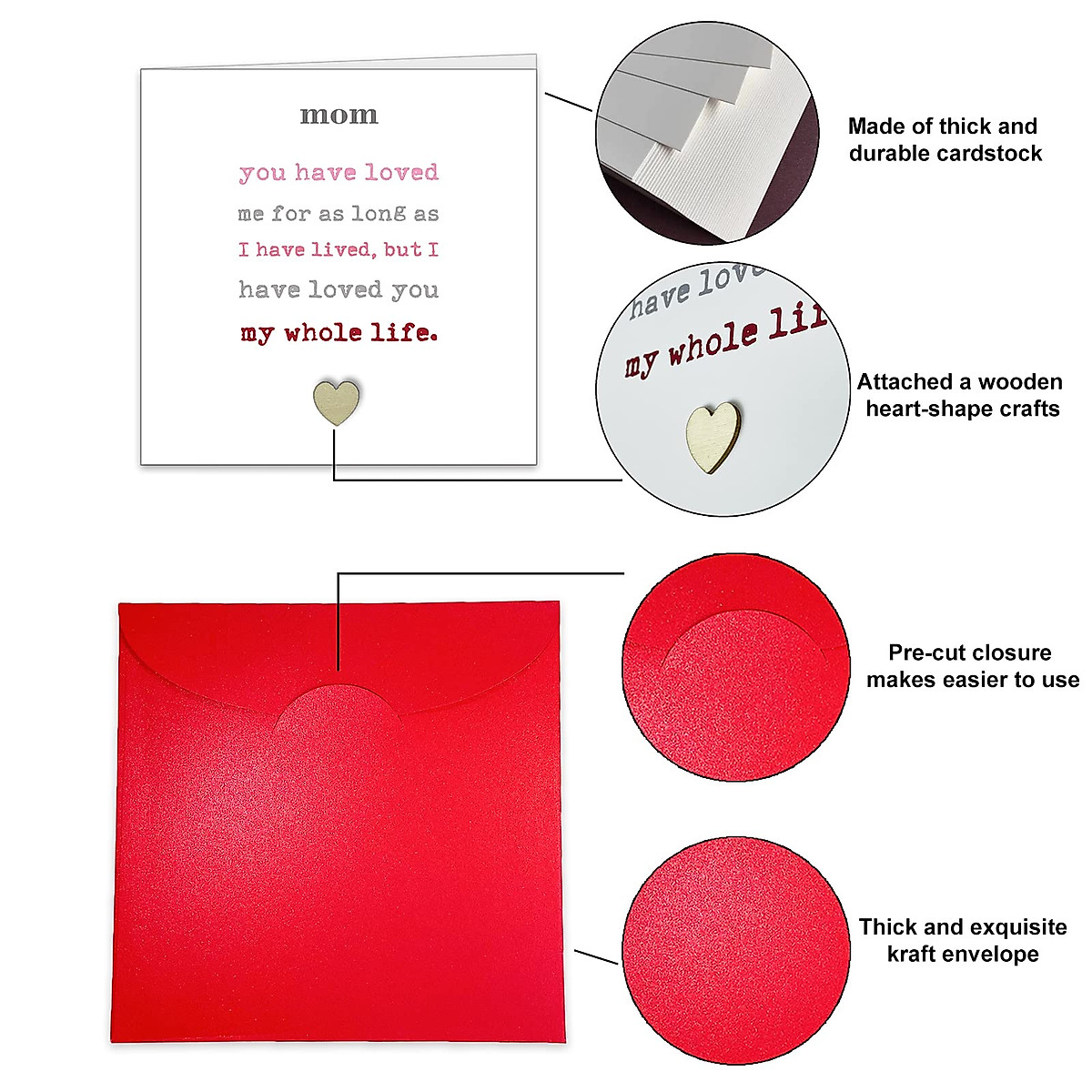 Miatoi Special Mother's Day Card, Birthday Card for Mother from Daughter Son, Sentimental Card for Mom, Thank You Mom, Love You My Whole Life