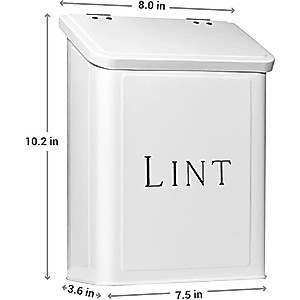 MOUNT DELECTABLE Magnetic Lint Bin for Laundry Room, Wall Mounted Lint Box Holder Trash Can with Lid for Dryer, Lint Basket for Laundry Room, Farmhouse Style Laundry Storage and Organization