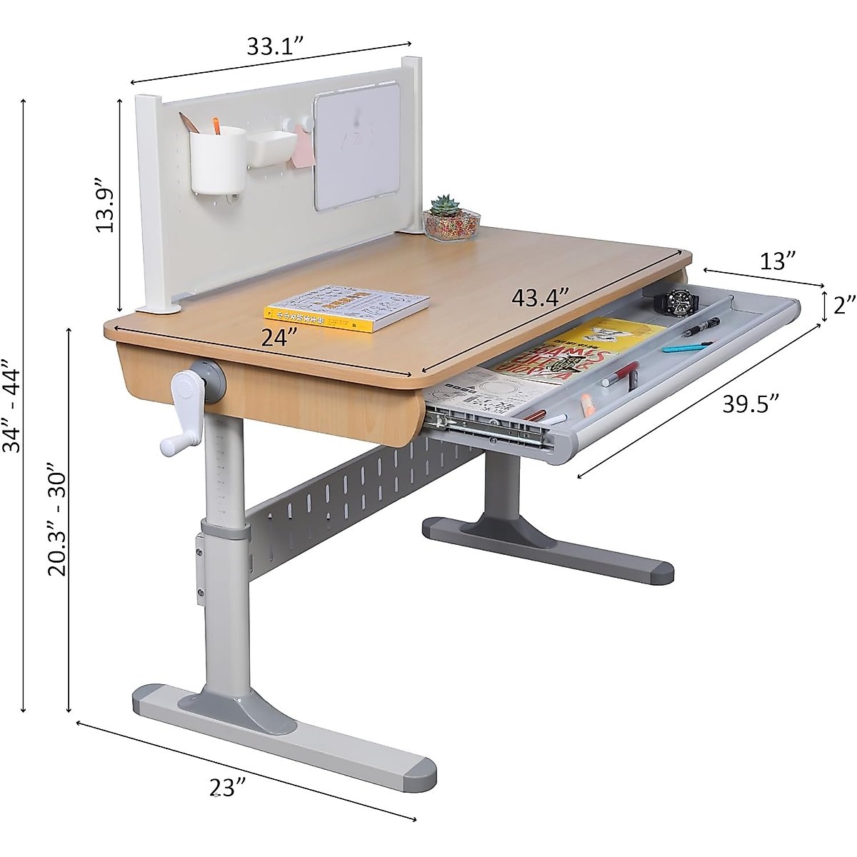 ApexDesk Height Adjustable Study Desk 43" with Drawer & Chair (Desk and Chair Bundle – KD Series Grey)
