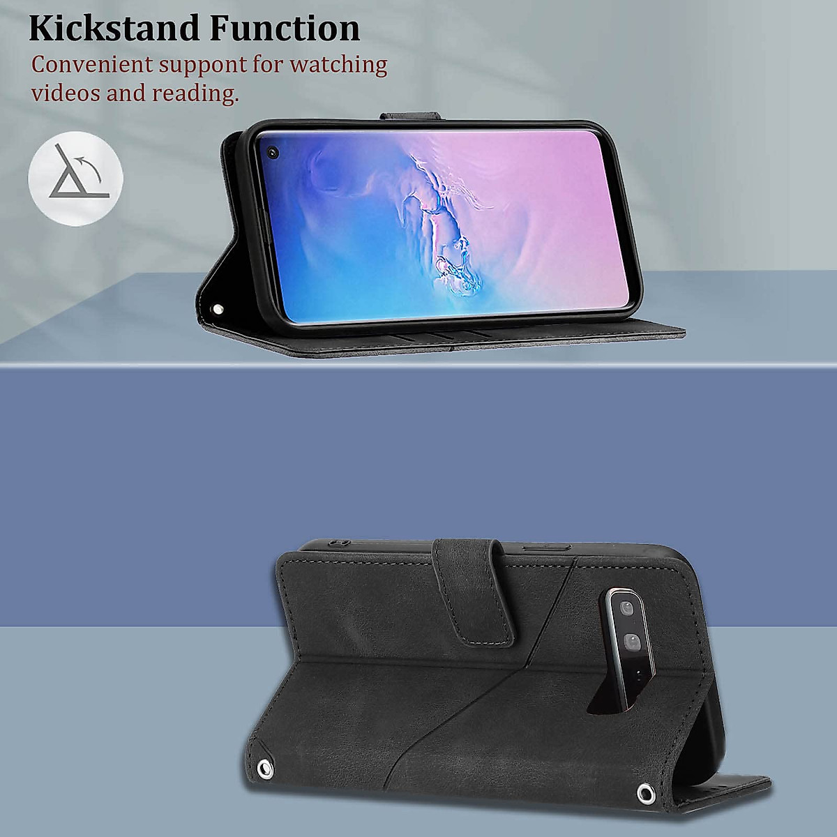 Moment Dextrad for Galaxy S10 Case Wallet,[Card Holder Slots][Wrist Strap][Stand Function] TPU Interior Protective PU Leather Flip Cases Cover for Samsung S10 6.1 Inch (Black)