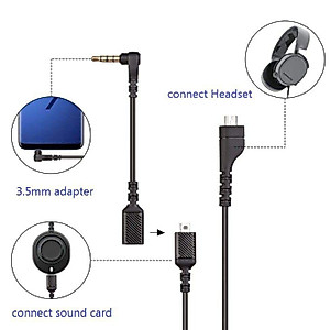 EARLA TEC Replacement Audio Cable Cord, Compatible for SteelSeries Arctis 3 /Arctis 5/ Arctis 7 /Arctis Pro Gaming Headphones with Male to 3.5mm Female Cable Adapter (with 3.5mm converter, Black)