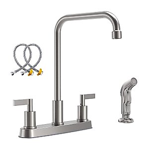 Kitchen Faucet with Sprayer,Brushed Nickel Kitchen Sink Faucet,3 Hole or 4 Hole Faucet for Kitchen Sink,Stainless Steel 2 Handle Kitchen Faucet with Side Sprayer,4 Hole Kitchen Faucets