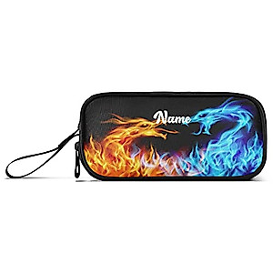 Custom Pencil Case Cool Dragon Fire 3 Compartment Pen Bag Pouch Holder Box School Portable Stationery Storage Bag for Girls Boys