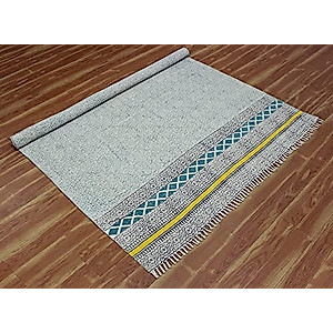 Casavani Hand Block Printed Cotton Dhurrie Geometric Blue & Black Area Rug Doormat Floor Rug Indoor Area Rugs for Bedroom Living Room Laundry Room 6x12 Feet Runner