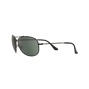 Ray-Ban RB3293 Metal Aviator Sunglasses, Matte Black/Green, 63 mm