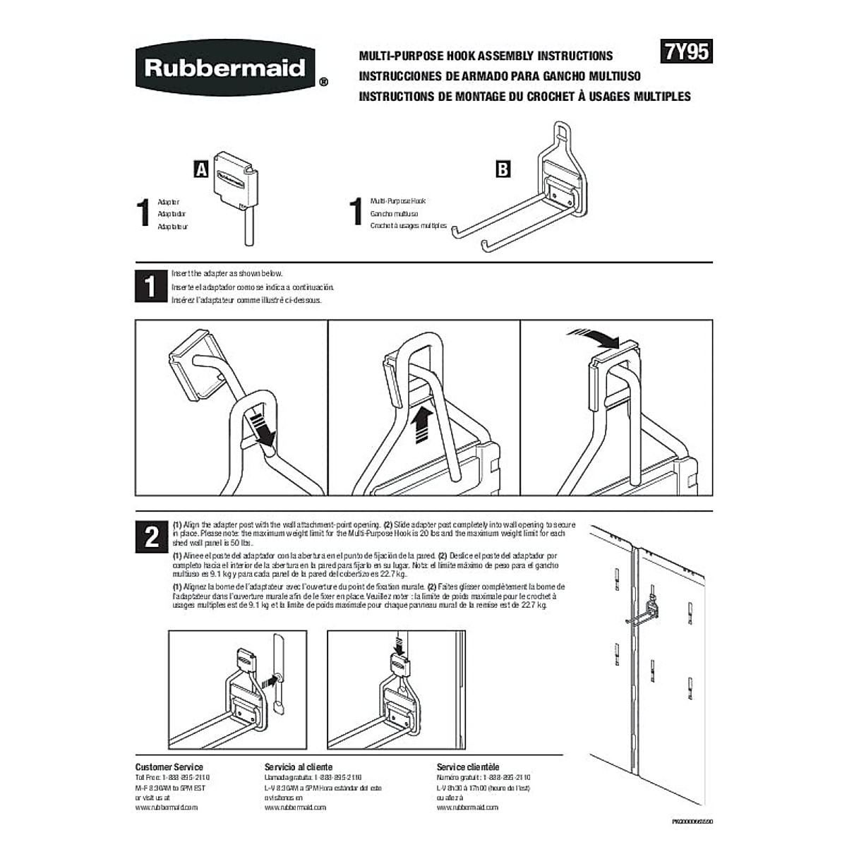 Rubbermaid Shed Accessories Multi-Purpose Hook, Individual, Black, Garage Organization for Bikes/Power Tools/Shovels/Rakes