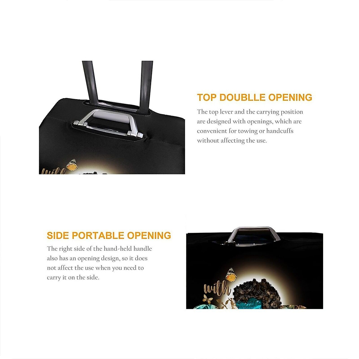 Tuizumy Travel Suitcase Protector African American Girl Elastic Protective Washable Luggage Cover With Concealed Zipper Suitable For 18-32 Inch(XL (for 29-32 inch luggage))