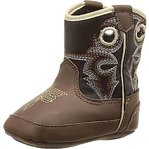 M&F Western Kids Trace Baby Boy's Infant/Toddler Bucker Boot First Walker Shoe, Brown/Black, 4