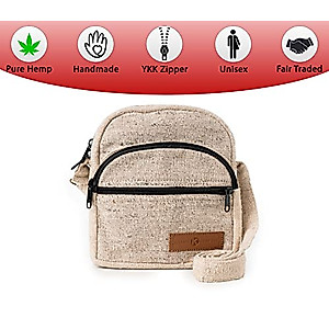 Crossbody Bag Purse Made From Pure Hemp - Unisex Hippie boho Tote Handmade shoulder bag for Travel, purse for men and women (Natural Khaki)