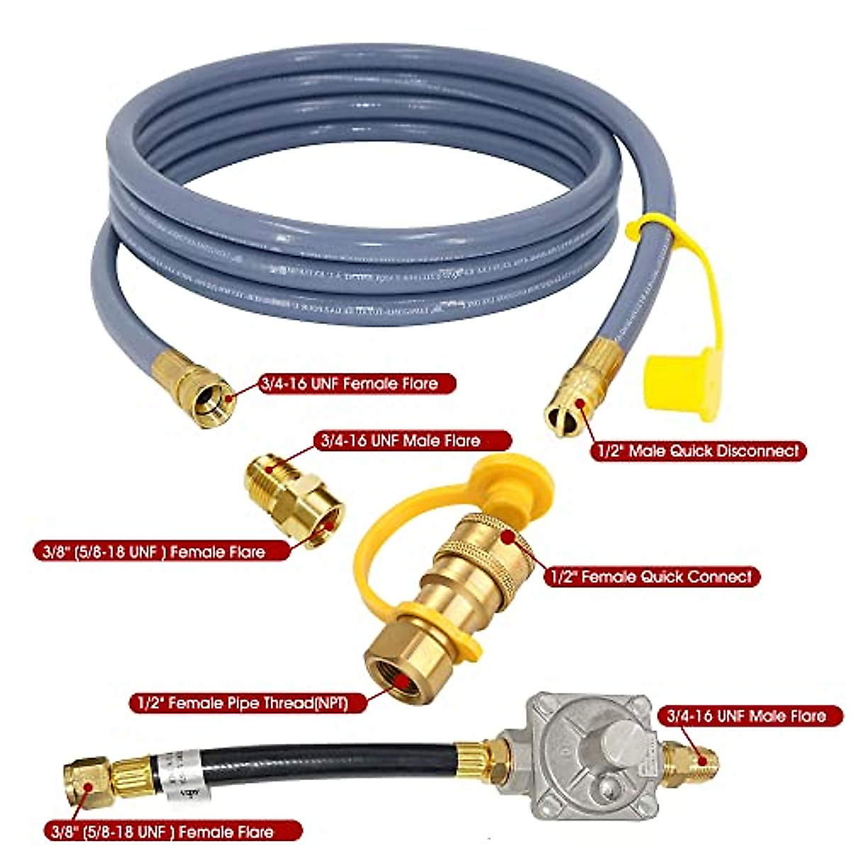 MCAMPAS 10 Feet 1/2" ID Natural Gas Quick Connect Hose and Regulator Replacement for Kitchen-Aid 710-0003 Gas Grill Conversion Kit,Convert 4-Burner Cabinet Style Gas Grill to Natural Gas