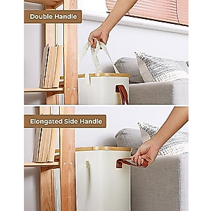 yamagahome Slim Laundry Basket with lid 52L, Collapsible Narrow Laundry Hamper with Removable Washable Laundry Bag, Thin Hamper Storage Basket Made of Bamboo and Oxford for Bedrooms, Bathroom, RV