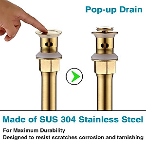 Gold Bathroom Sink Faucet and Pop Up Drain with Overflow