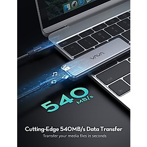 VAVA Portable External SSD Pro, 512GB Hard Drive with 540MB/S Data Transfer, NAND Flash, USB 3.1 Gen 2 Interface, ATA Lock, Mini USB C Solid State Drive