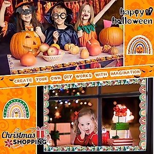 Nezyo 72 Pieces Christmas Bulletin Board Borders Thanksgiving Fall Bulletin Board Trim Halloween Winter Trim Rainbow Blackboard Border Sticker School Decoration Borders, 6 Styles (Cute Style)