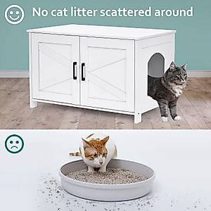 Homhedy Cat Litter Box Enclosure,Litter Box Furniture Hidden with Barn Door,Wooden Cat Washroom Furniture,Cat House,Fit Most of Litter Box,White