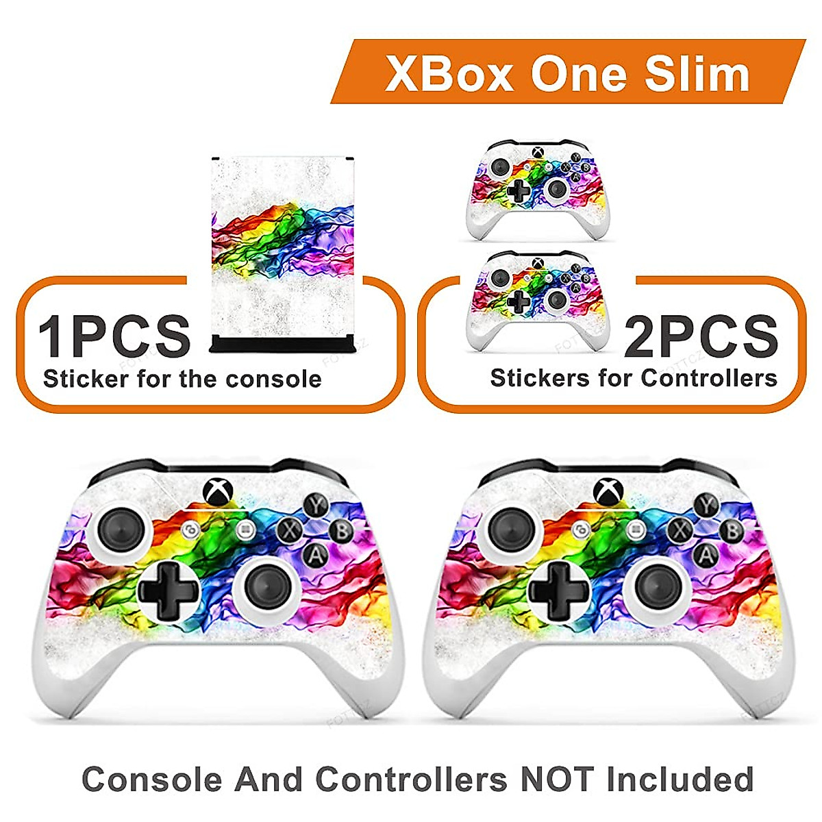FOTTCZ Whole Body Vinyl Skin Sticker Decal Cover for Microsoft Xbox One Slim Console Rainbow Ink