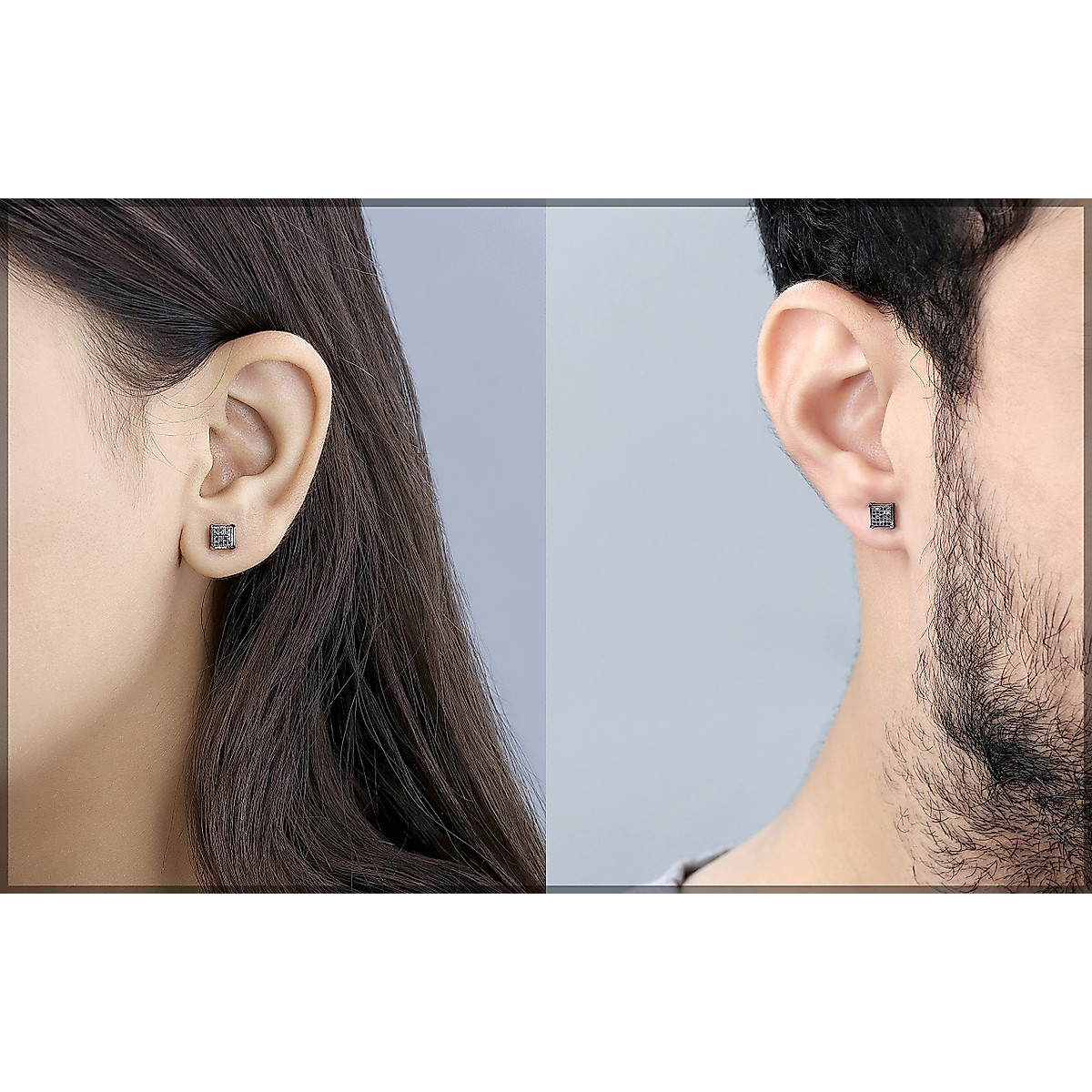 Dazzlingrock Collection Round Black Diamond Cluster Square Unisex Stud Earrings (0.10 ctw) in Black Plated 925 Sterling Silver in Push Back