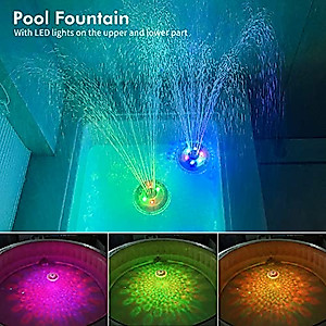 Floating Pool Fountain with Underwater Light Show, Rechargeable Battery Powered Pool Fountain, 2 Spray Modes Pool Waterfall Fountain, Waterproof Pool Sprinkler Fountain for Inground Above Ground Pools