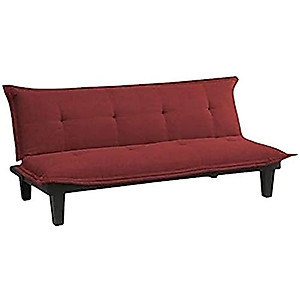 Sofas Convertible Futon Couch Bed with Microfiber Upholstery and Wood Legs, Red