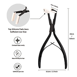 Gomake Tape in Hair Extension Tools Kit with Flat Surface Stainless Steel Tape in Hair Extensions Sealing Clamp Plier,Tape Remover Scraper Tool,Hair Clips, Human Hair Extensions Styling Tools-Black