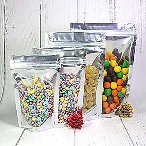 QQ Studio Clear Window Aluminum Mylar Heat Sealable Standup QuickQlick™ Bags (100 Pack) (Clear/Silver, Standup 2oz)