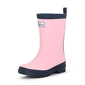 Hatley Unisex Kid's Solid Rain Boots, Pink & Navy, 11 Little Kid