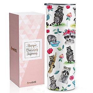 Onebttl Raccoon Gifts for Women, Insulated 20 oz Stainless Steel Skinny Tumbler with Straw, Brush, Lid, and Gifts Box, RACCOON WHISPERER