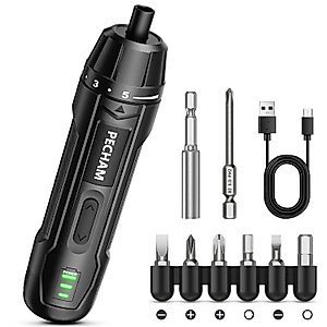 PECHAM Electric Screwdriver,350 RPM, 5 Torque,2000mAh 5N.m, 3.6V Cordless Screwdriver Set,TYPE-C Charging Cable,Manual & Electric,8 Pcs Bits for Electrical Repairs,Automatic Portable Power Screwdriver