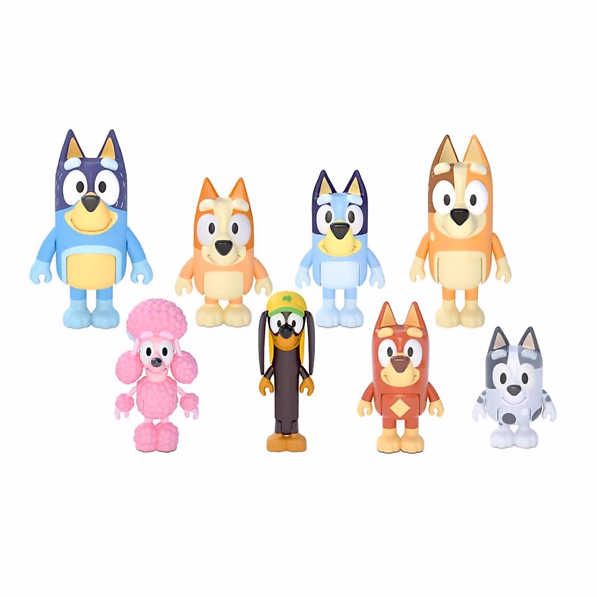 Bluey Family and Friends Figure 8-Pack: Articulated 2.5 Inch Action Figures; Bluey, Bingo, Bandit (Dad), Chilli (Mum), Coco, Snickers, Rusty and Muffin Official Collectable Toy