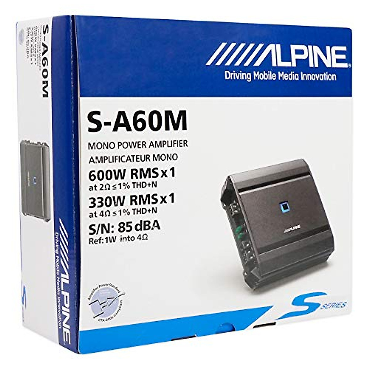 ALPINE S-A60M 600 Watt RMS Mono Car Audio Amplifier Subwoofer Class-D+Bass Knob