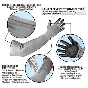 CHARGUY Long Sleeve Gardening Gloves, No-Slip Grip, Strong, Durable Garden Work Glove Protective, Flexible Sleeves, Extended Cuff, Women/Men, 1 Pair