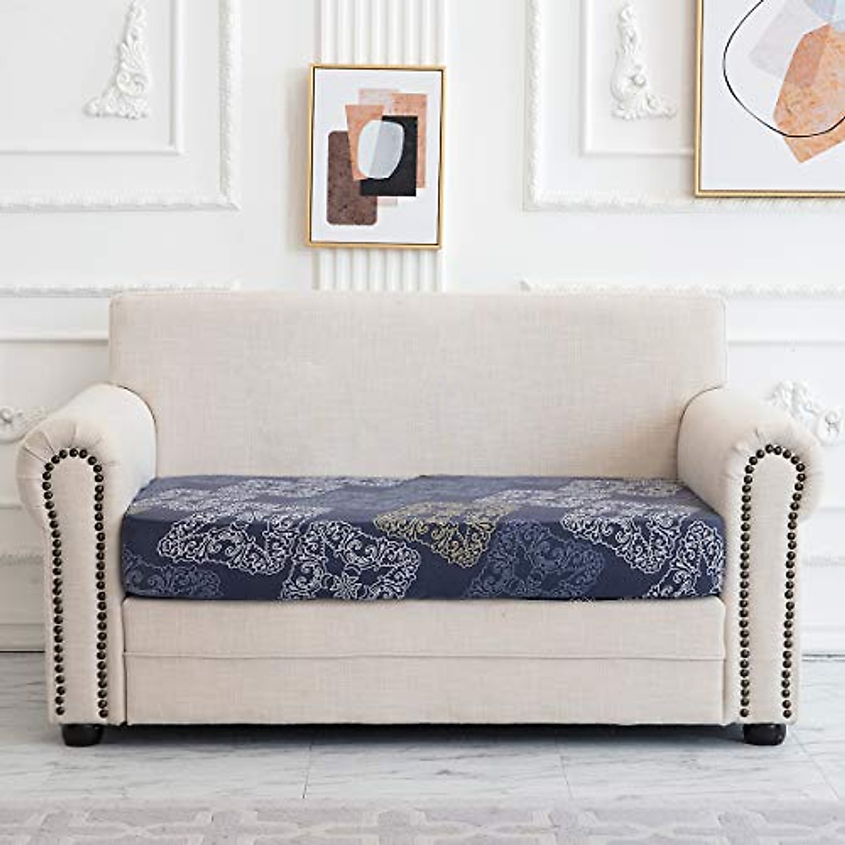 Mecerock Printed Stretch Couch Seat Cover Sofa Cushion Removable Washable Soft Spandex Furniture Protector for Loveseat Couch Sofa Seat Cover Sofa Slipcover Flexibility with Elastic