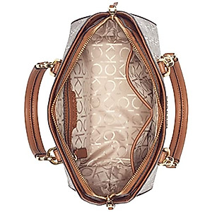 Calvin Klein Lucy Triple Compartment Satchel, Almond/Taupe/Caramel Embossed