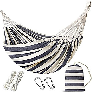 INNO STAGE Brazilian Double Hammock with Tree Straps, 2 Persons Hammock Portable Hanging Camping Bed for Patio, Backyard, Porch, Outdoor and Indoor Use - Soft Cotton Hammock with Carrying Bag