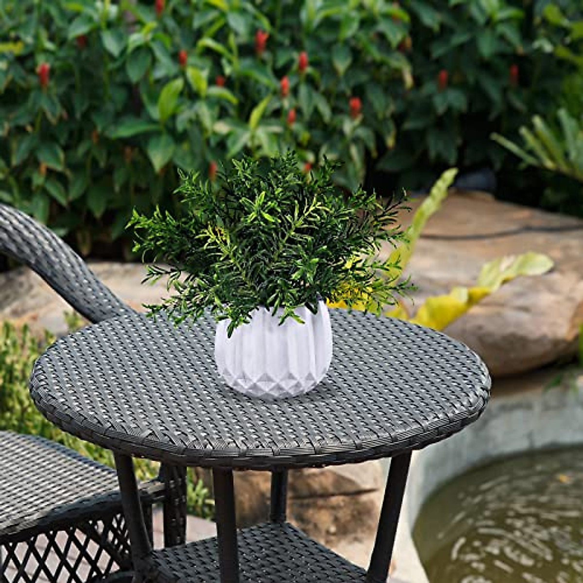 Winlyn 3 Pcs Faux Potted Plants Set - Artificial Eucalyptus, Rosemary, Boxwood Greenery in Small White Geometric Planters for Indoor Outdoor Desk Table Centerpiece Shelf Windowsill Home Office Decor