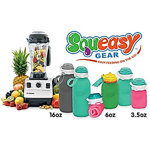 Aqua 6 oz Squeasy Snacker Spill Proof Silicone Reusable Food Pouch - for Both Soft Foods and Liquids - Water, Apple Sauce, Yogurt, Smoothies, Baby Food - Dishwasher Safe