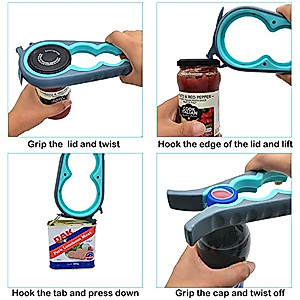 Otstar Jar Opener Bottle Opener and Can Opener for Weak hands, Seniors with Arthritis and Anyone with Low Strength, Mutil Jar Opener Get Lids Off Easily (Blue and Grey)