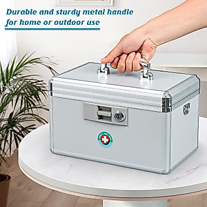 KYODOLED Locking Key Medicine Box,First Aid Key Safe Box with Lock,Key Medication Storage Lock Box for Drugs Use, 12.2'' x 7.8'' x 8.2'' White