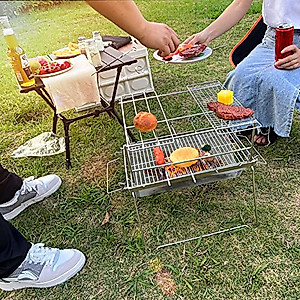 Camping Grill Charcoal Grill Folding BBQ Grill Stainless Steel with 5 Kabob Skewers for Picnic, Camping and Backyard Barbecue CP047