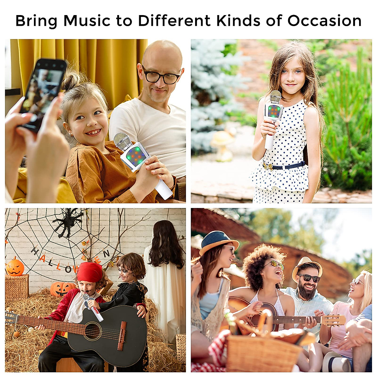 fbamz Kids Karaoke Microphone Machines Toy for 3-12 Year Girls Boys, 5 in 1 Wireless Microphone Bluetooth with LED Lights, Portable Handheld Mic Christmas Birthday Gifts for 5 6 7 8 9 10 11 Year Teens