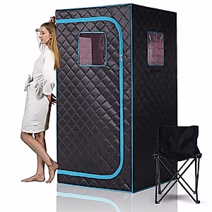 Smartmak Portable Full Size Infrared Sauna for Home| One Person Spa Tent| Personal Indoor Saunas with Separate Heating Foot Pad and Reinforced Chair for Relaxation(33.9" L*33.9" W*66.6" H Blackgreen)