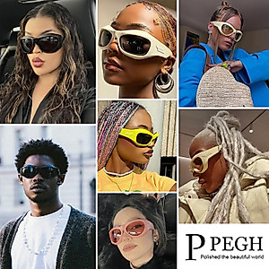 PEGH Wrap Around Sunglasses Y2K Fashion Oversized Oval Sunglasses for Men Women Trendy (Beige Frame Yellow Lens)