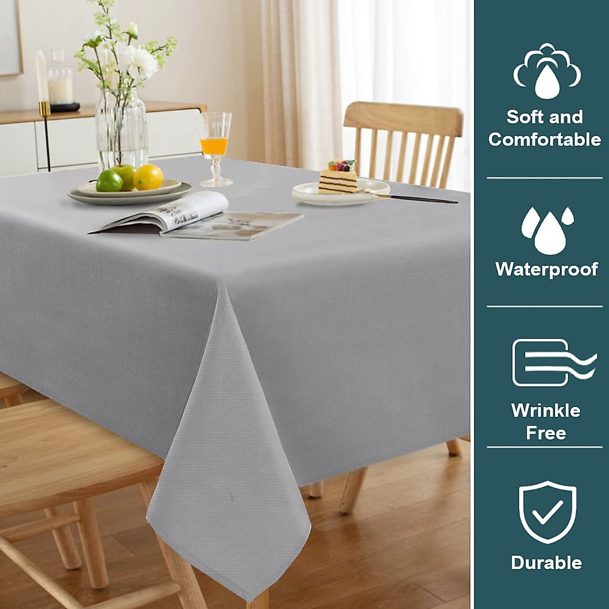 FantasDecor Square Tablecloth Linen Table Clothes for Square Tables 54 Inch Wrinkle Resistant and Waterproof Washable Linen Fabric Table Cover for Dining Room and Outdoor Use, Grey, 54 x 54 Inch