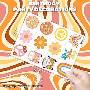 96PCS One Two Groovy 60s 70s Temporary Tattoos Birthday Theme Party Supplies Decorations Favors Decor Cute Retro Boho Hippie Rainbow Bus Tattoo Stickers Gifts for Kids Boys Girls Class Prizes Carnival